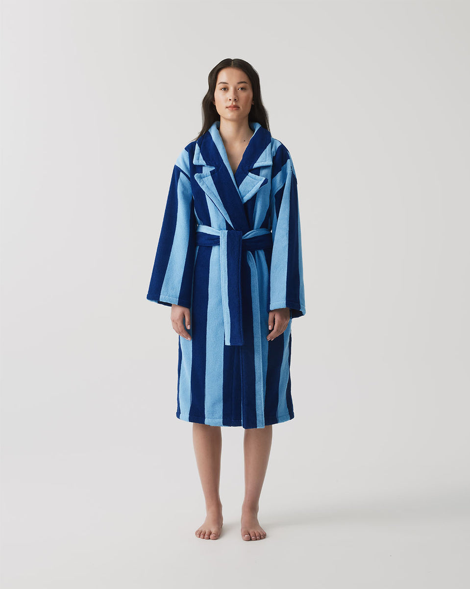 Hommey Blue Stripe Robe | Soft & Cosy Unisex Cotton Dressing Gown ...
